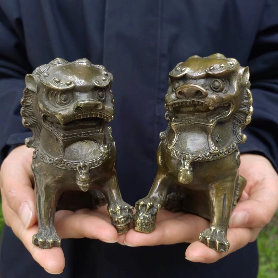 Pair Copper Evil Fu Foo Dog Lion Statue Pair Signed,old Antiques ...