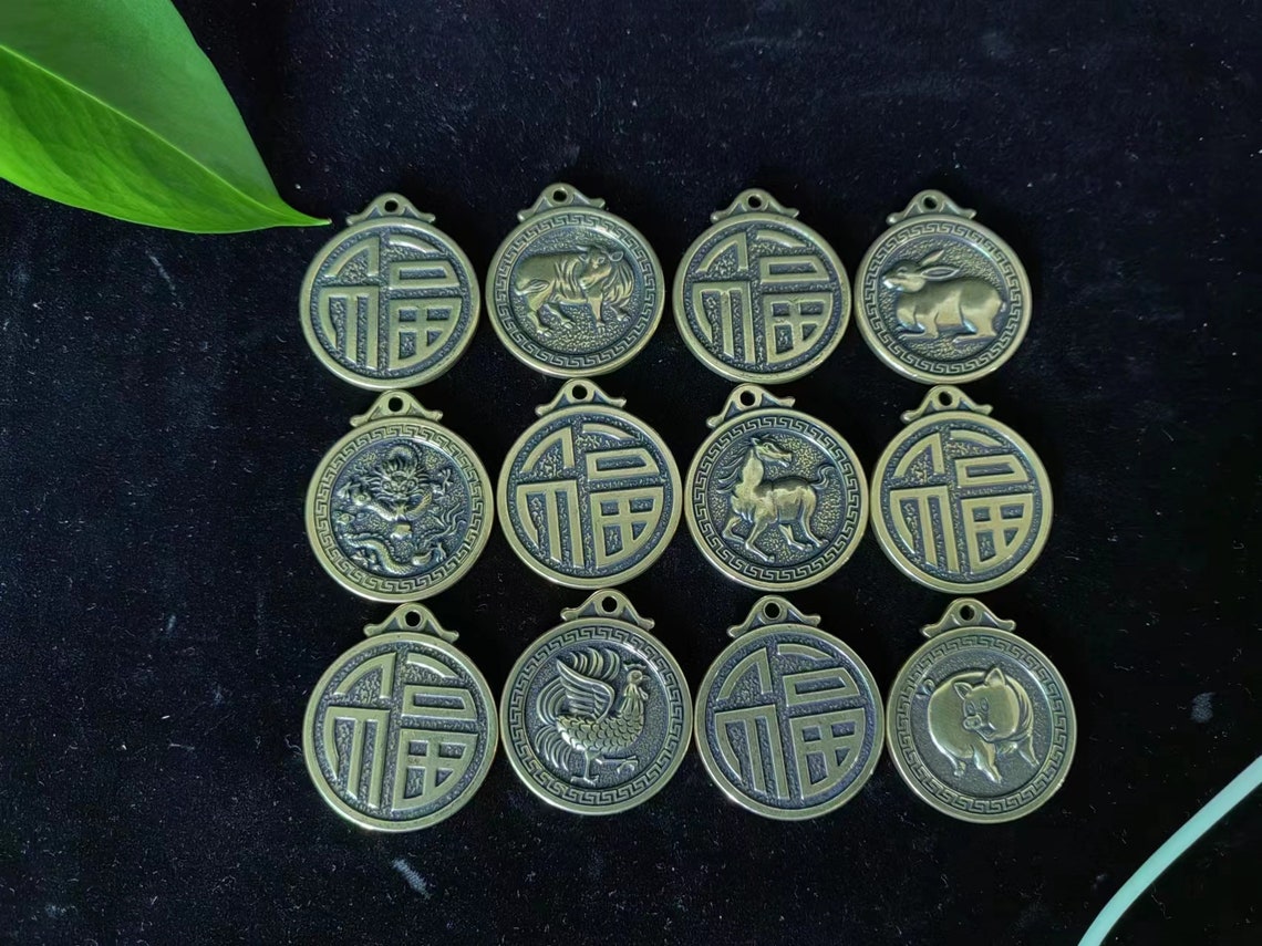 12-piece Set Chinese Zodiac Brass Pendant Metal Amulet Magic - Etsy