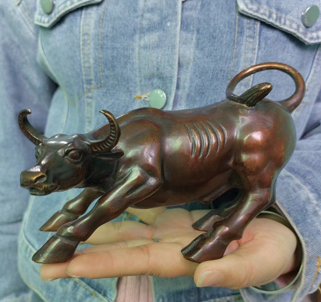 Pure Copper Wall Street Bull Statue Sculpture,fine Brass Cow Ox ...