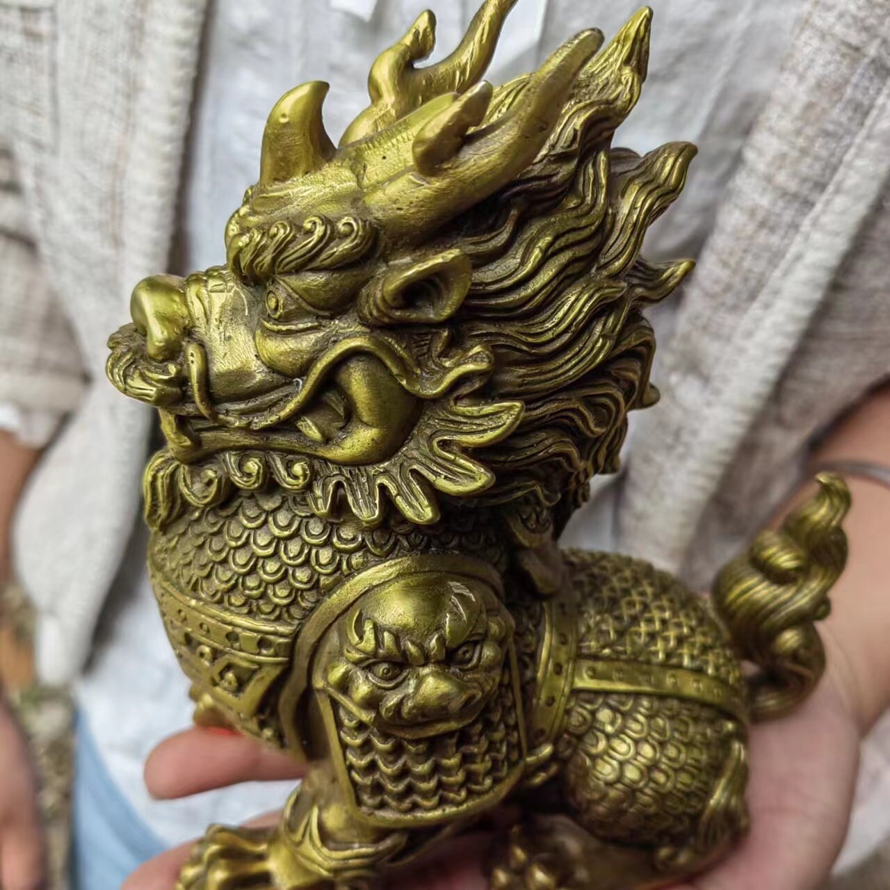 Pair Copper Qilin Statue Qi Lin Figurine The Sacred Dragon Horse In