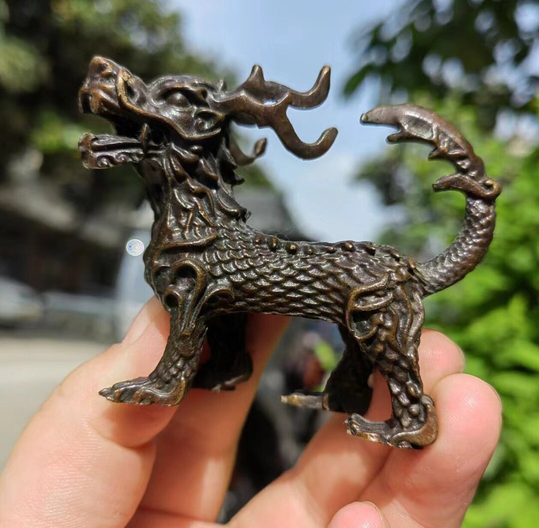 Copper Chi Lin Statue qi Lin Figurine,beast the Sacred Dragon Horse in ...