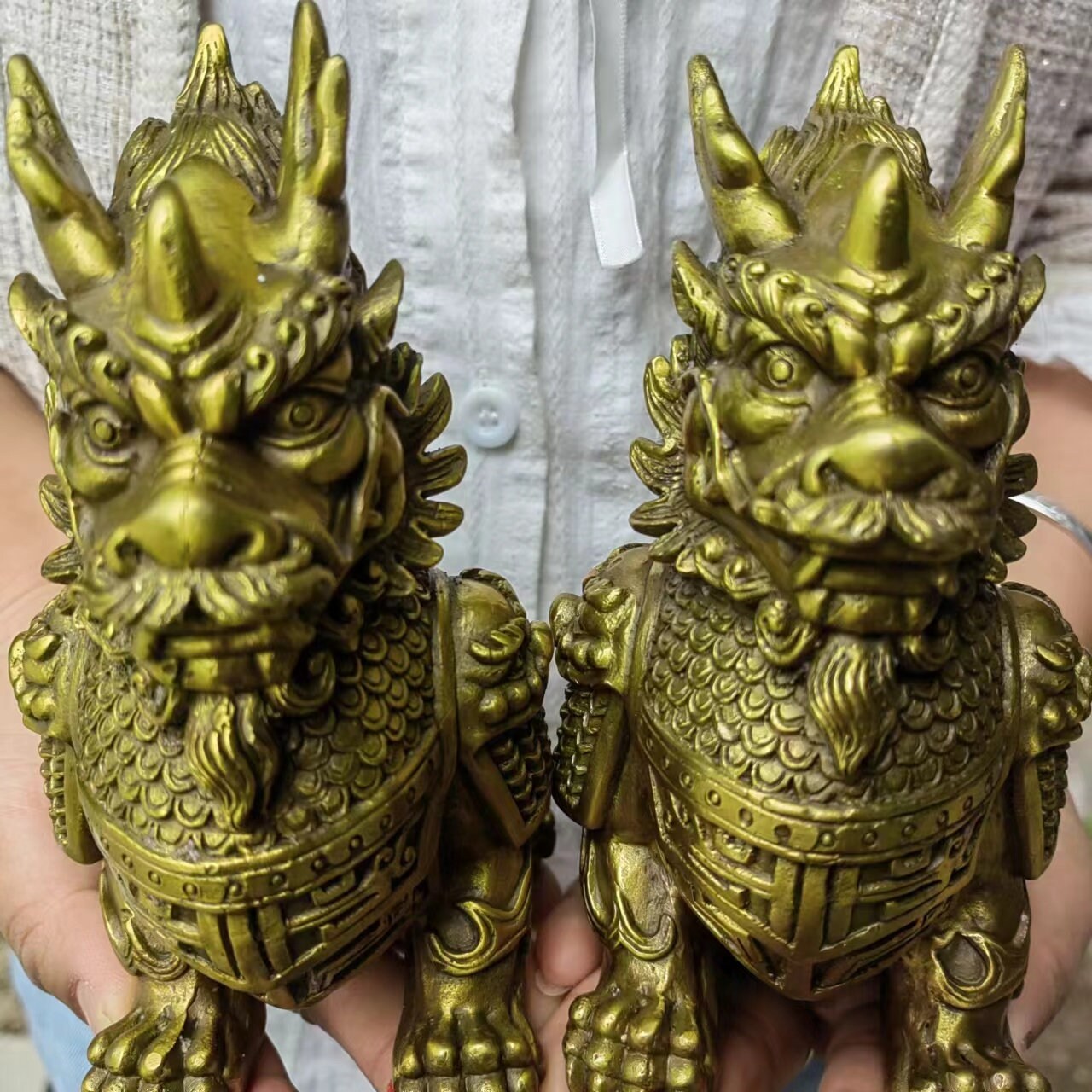 Pair Copper Qilin Statue qi Lin Figurine,the Sacred Dragon Horse in ...