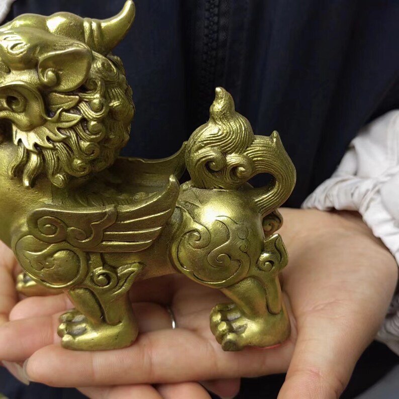 Pair Copper Pixiu Statue qi Lin Figurine,the Sacred Dragon Horse in ...