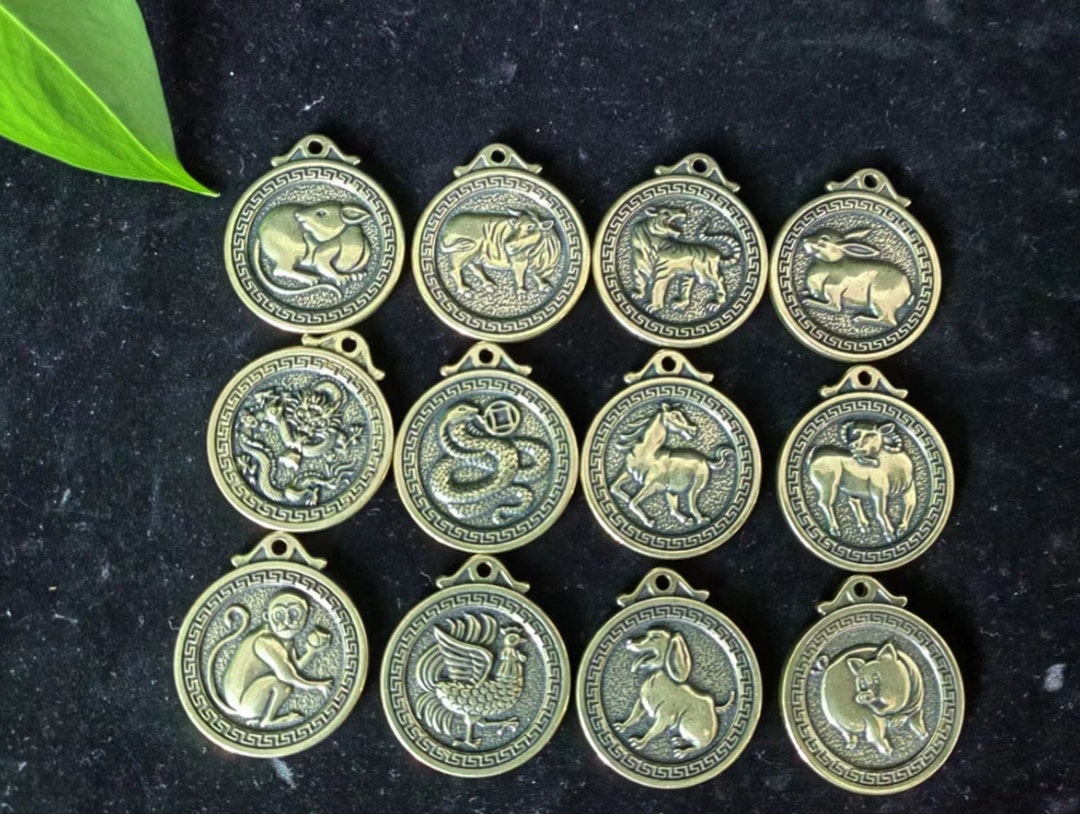 12-piece Set Chinese Zodiac Brass Pendant Metal Amulet Magic - Etsy