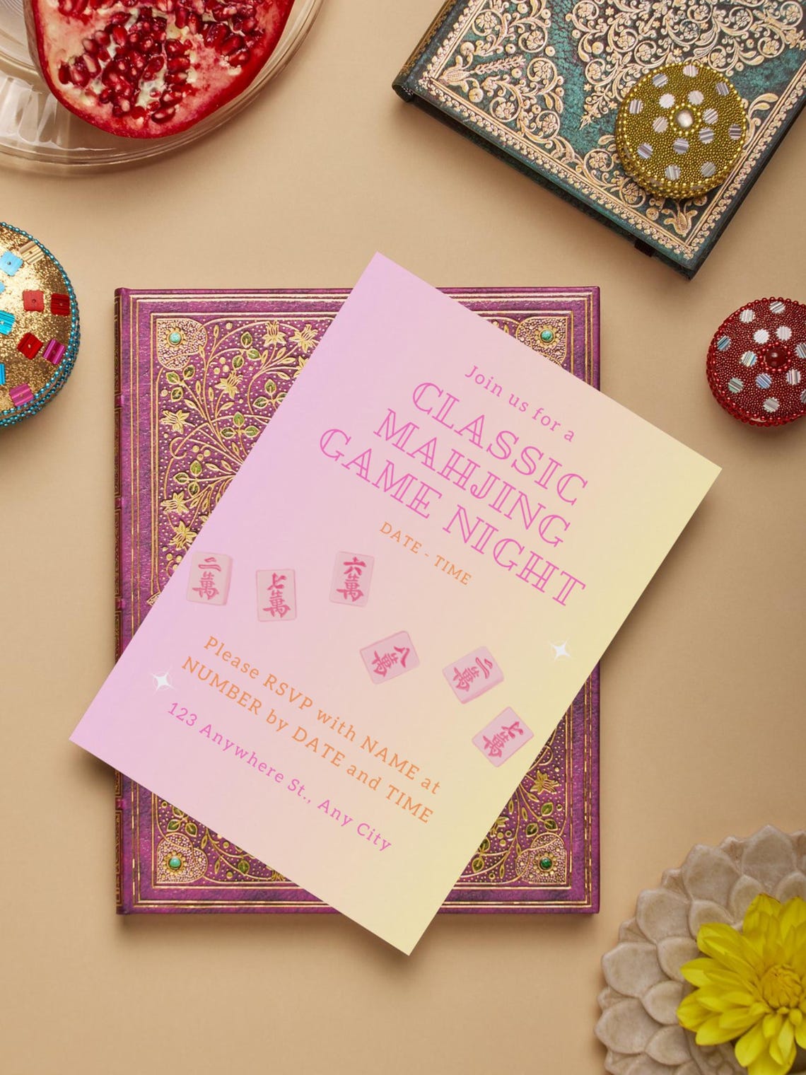 Mahjong Template Party Invite Canva - Etsy