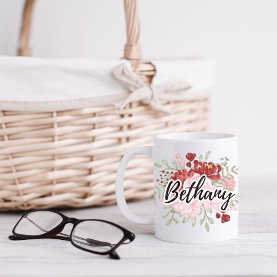 Personalised Best Friend Mug, Red and Pink Flower Mug for Her, Mother's ...