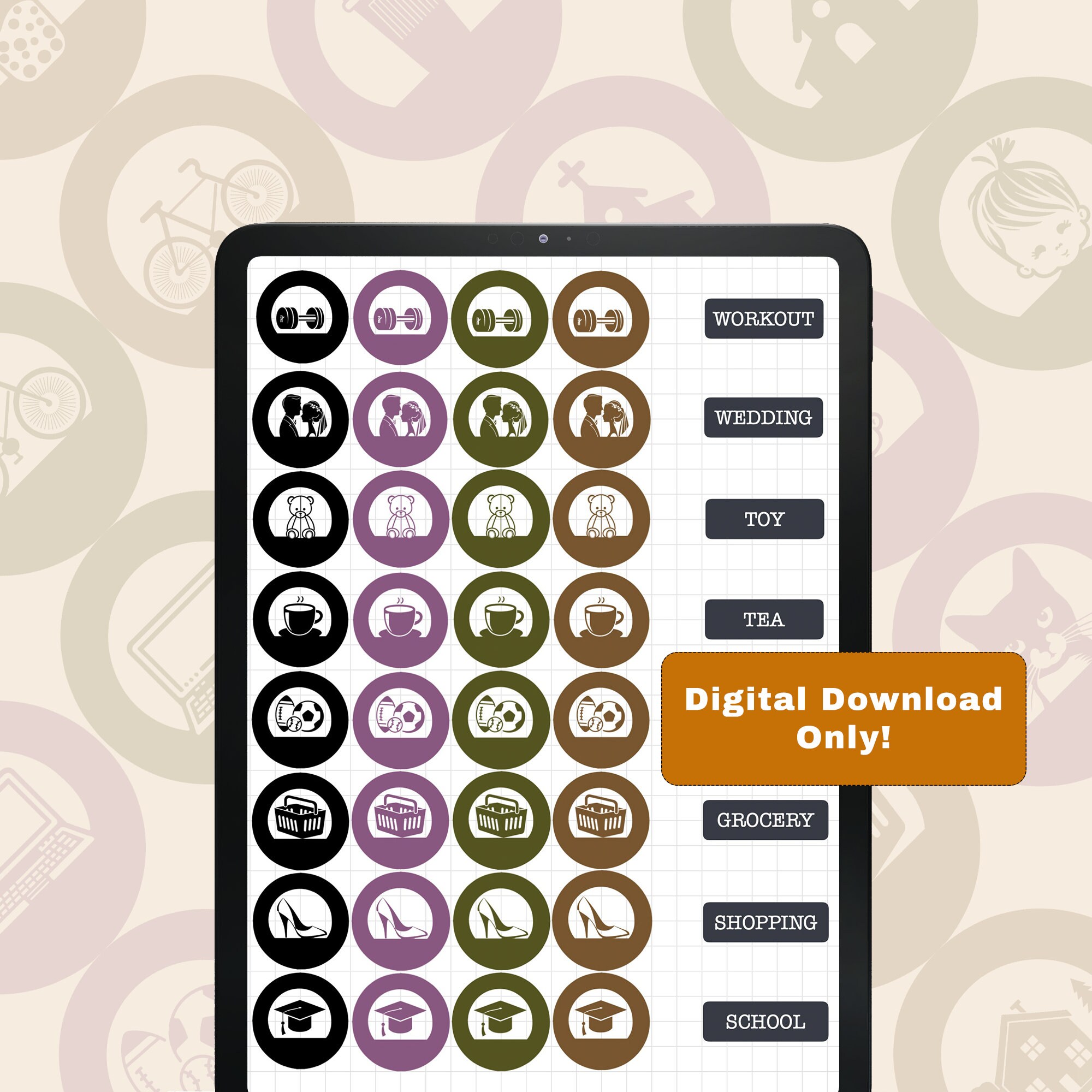 30 Everyday Icons Digital Sticker Pack | PNG + Goodnotes | Instant ...