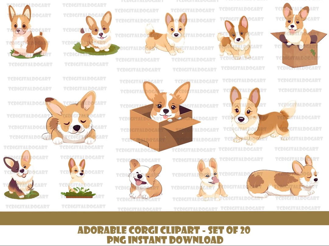 Adorable Corgi Clipart: Set of 20 Pngs. Funny Cute Graphic - Etsy