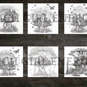 Enchanted Tree House Coloring Page, Adults + Kids- Instant Download ...