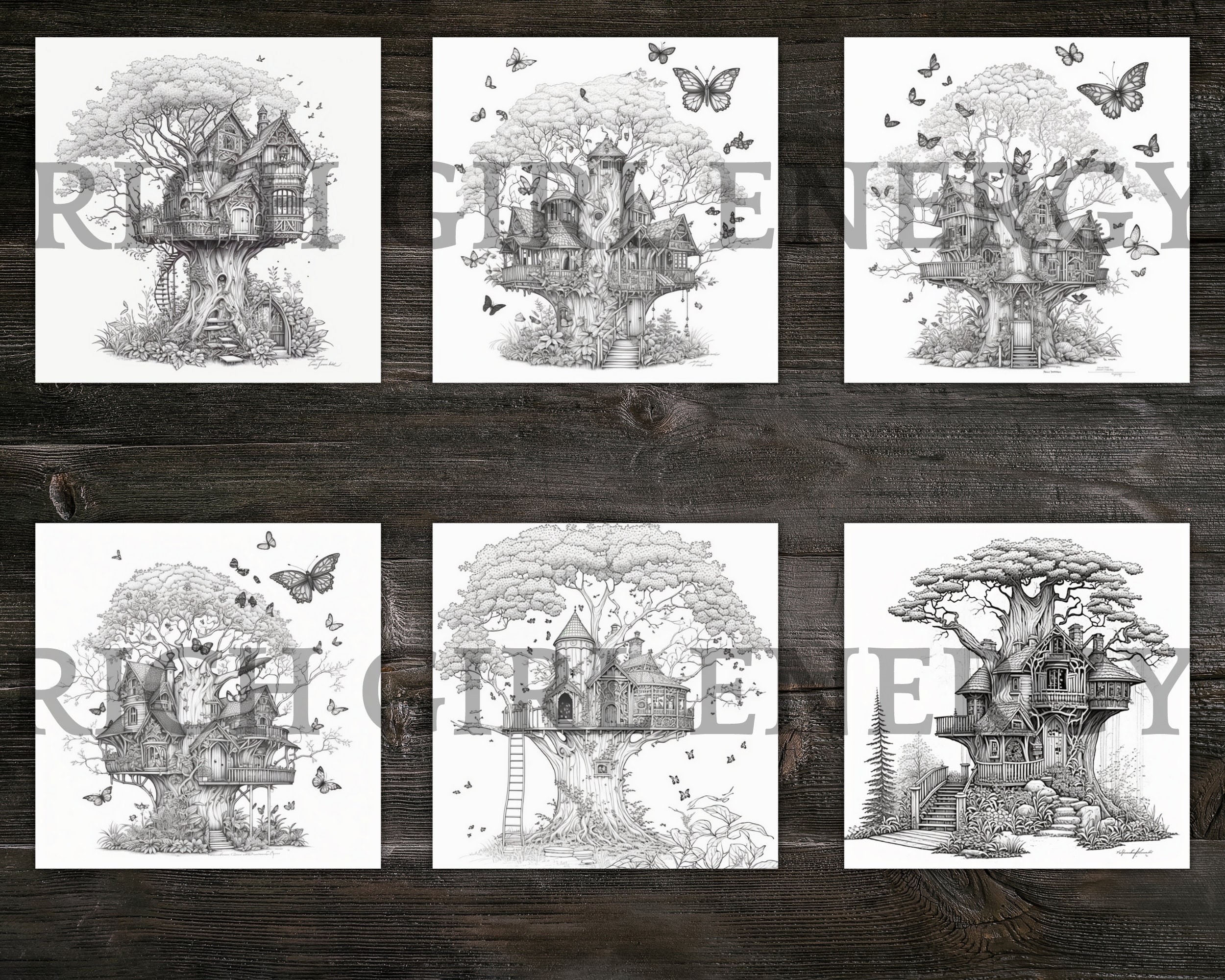 Enchanted Tree House Coloring Page, Adults + Kids- Instant Download ...