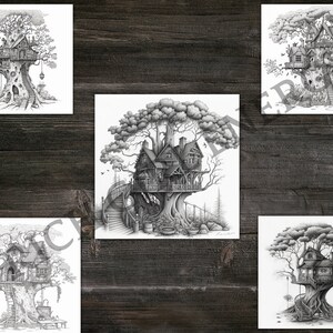 Enchanted Tree House Coloring Page, Adults + Kids- Instant Download ...