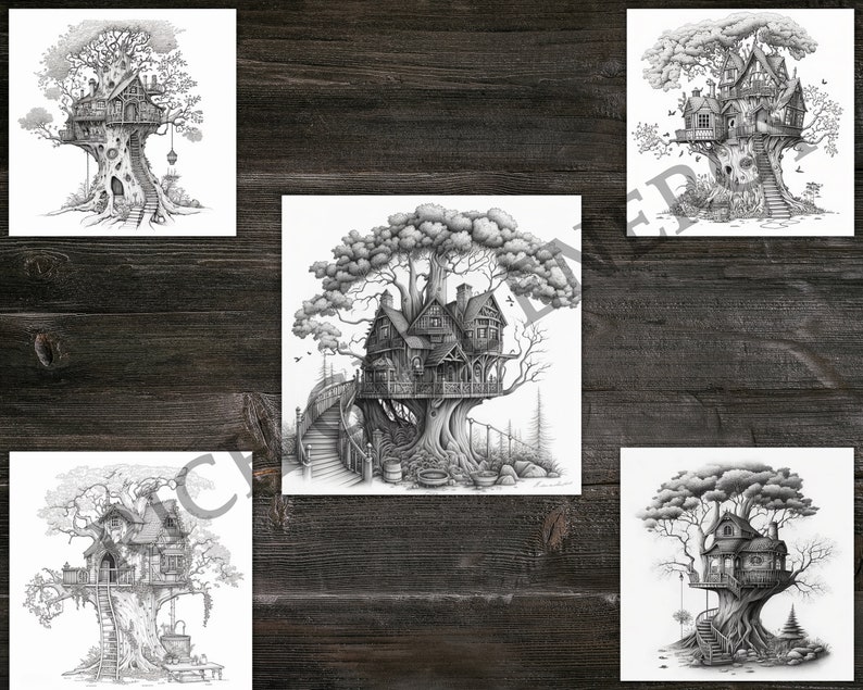 Enchanted Tree House Coloring Page, Adults + Kids- Instant Download ...