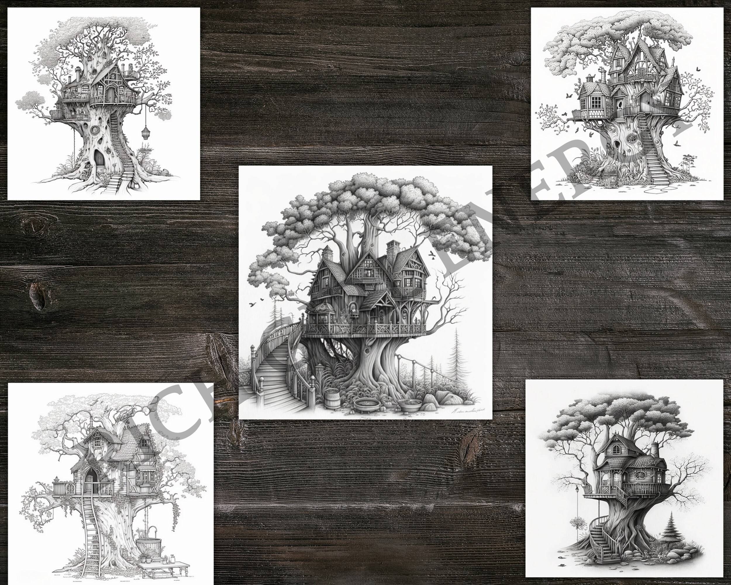 Enchanted Tree House Coloring Page, Adults + Kids- Instant Download ...