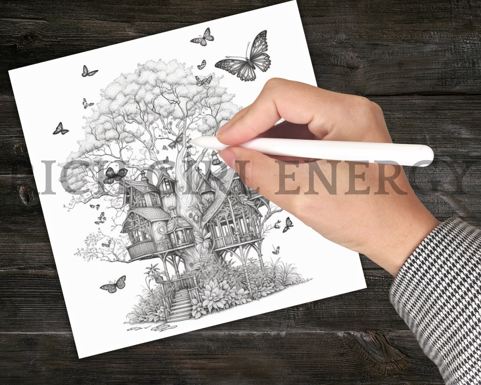 Enchanted Tree House Coloring Page, Adults + Kids- Instant Download ...