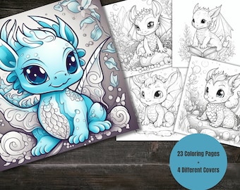 Baby Dragon Fantasy Coloring Page Book, Adults Kids Instant Download ...