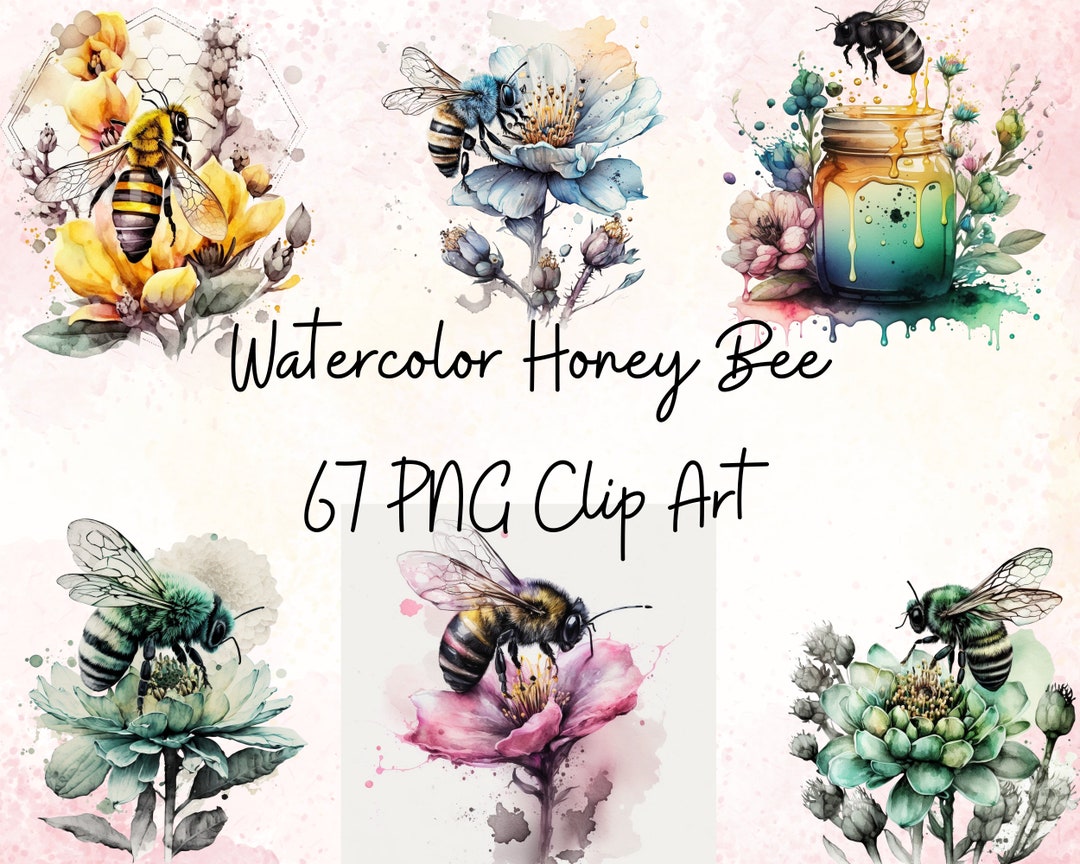 Watercolor Honey Bee Clipart, Spring Garden Bee, Honey Drips, Bees and ...