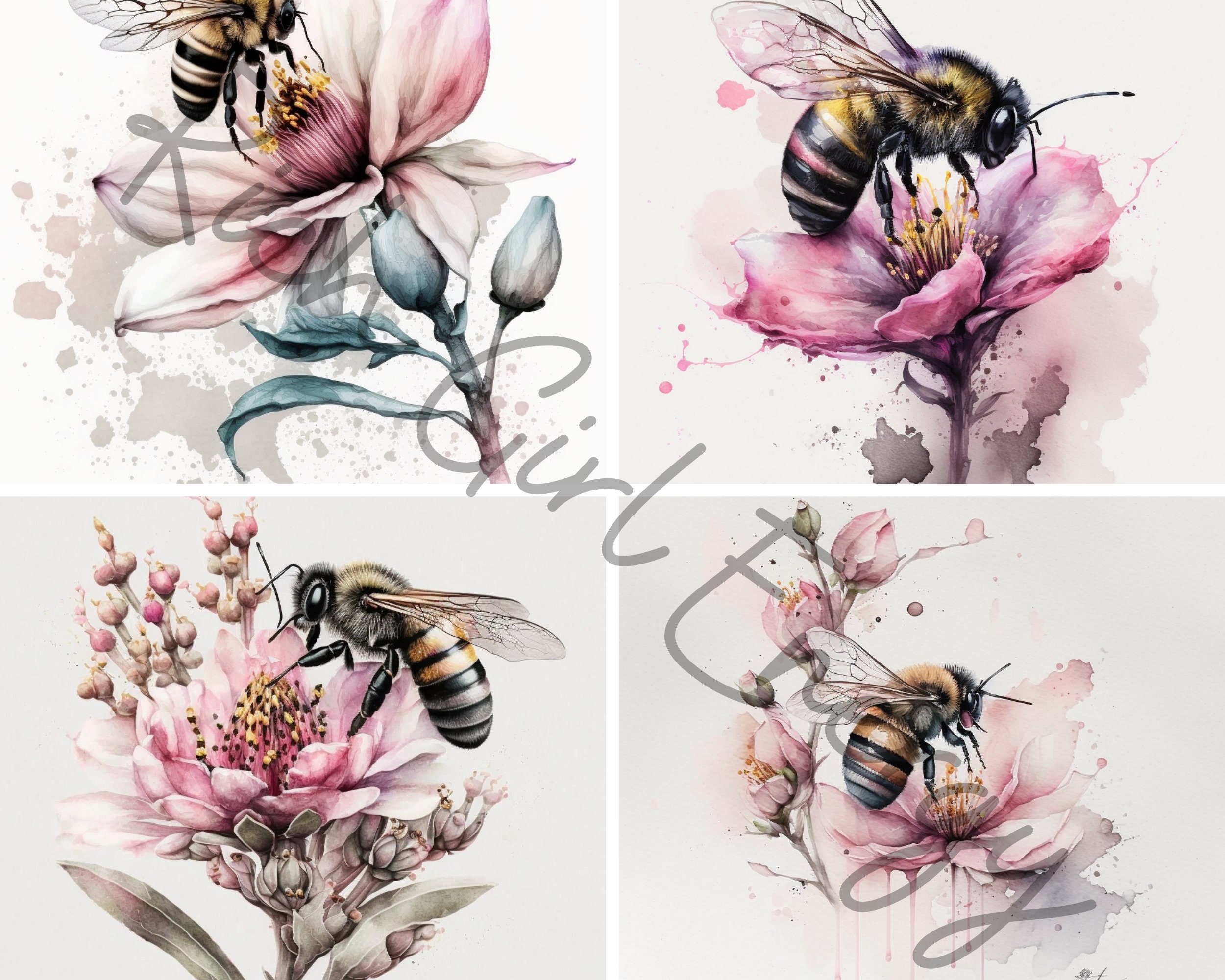 Watercolor Honey Bee Clipart, Spring Garden Bee, Honey Drips, Bees and ...