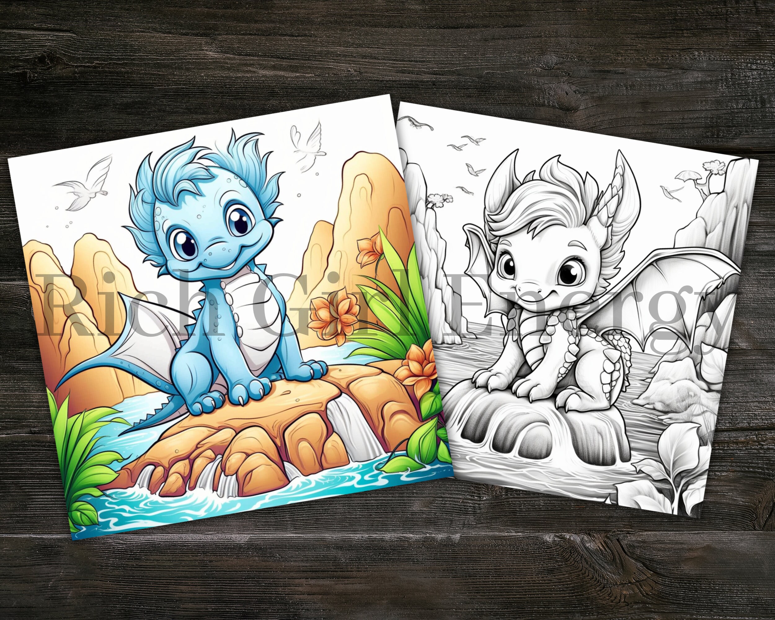 Baby Dragon Fantasy Coloring Page Book BUNDLE, Adults + Kids- Instant ...