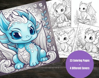 Baby Dragon Fantasy Coloring Page Book, Adults Kids Instant Download ...