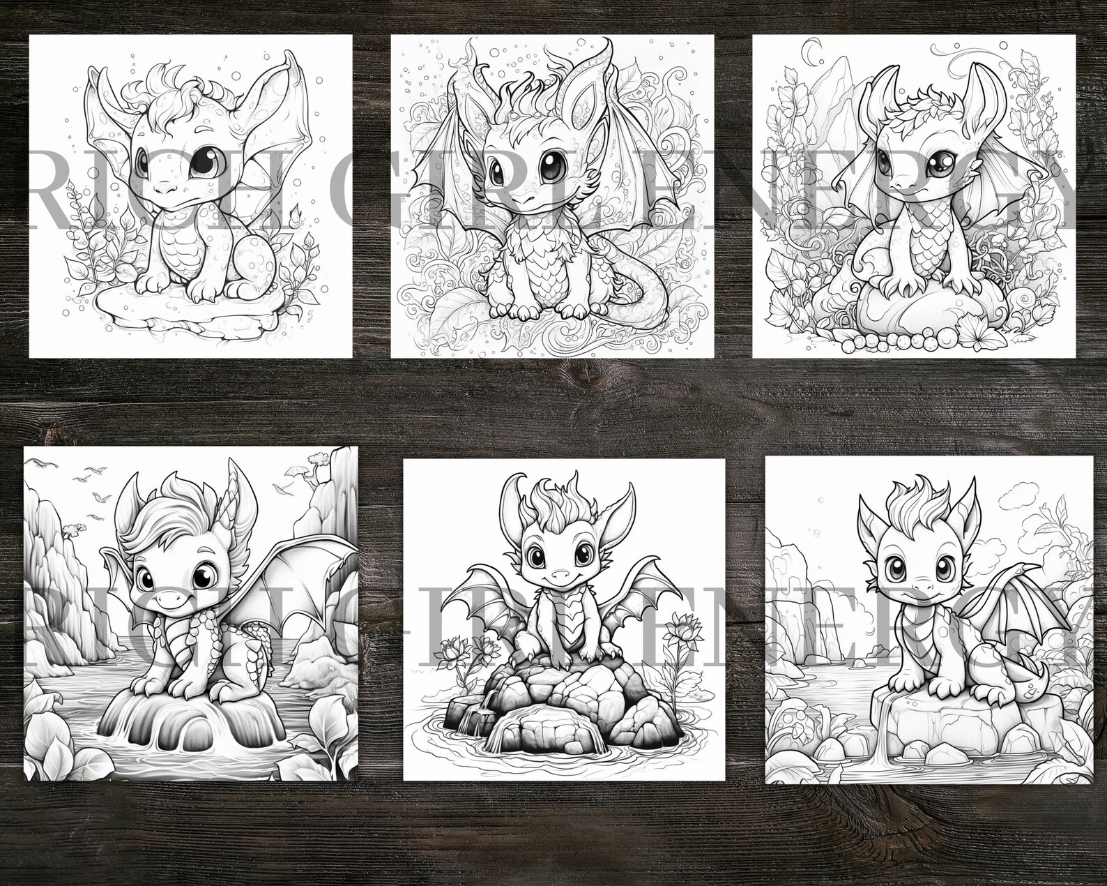 Baby Dragon Fantasy Coloring Page Book BUNDLE, Adults + Kids- Instant ...