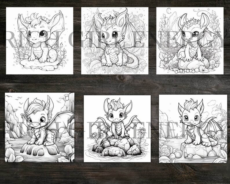 Baby Dragon Fantasy Coloring Page Book BUNDLE, Adults + Kids- Instant ...