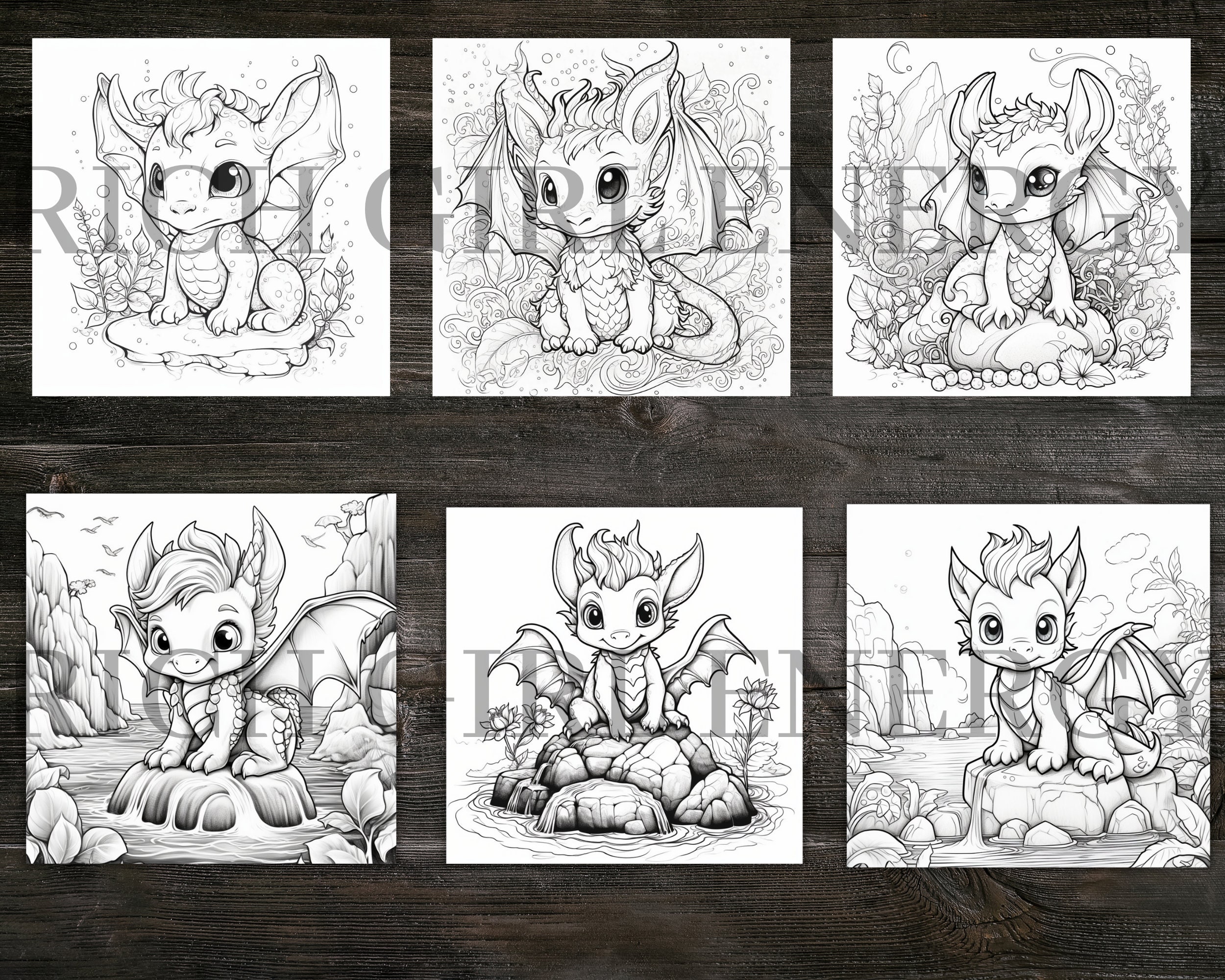 Baby Dragon Fantasy Coloring Page Book BUNDLE, Adults + Kids- Instant ...