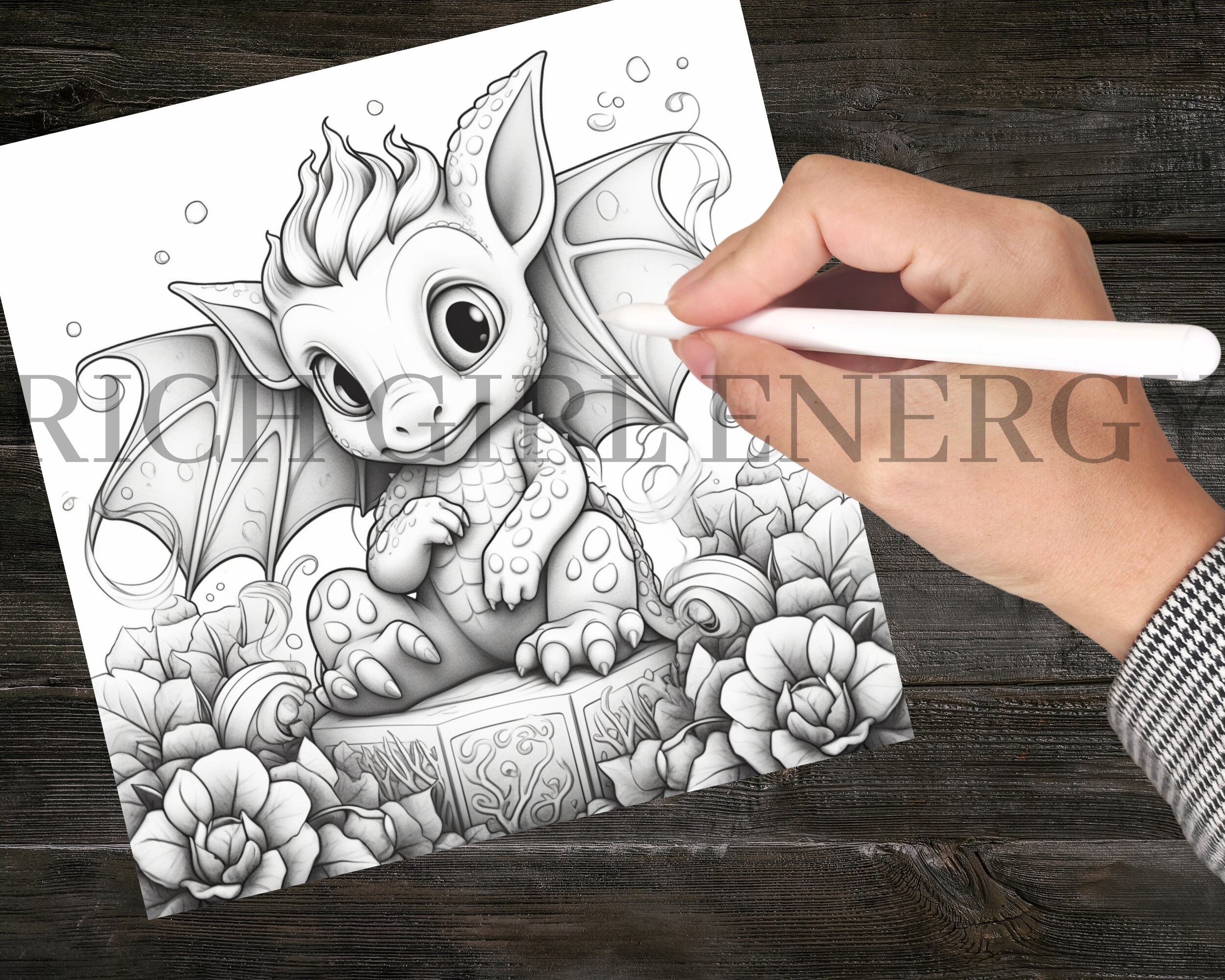 Baby Dragon Fantasy Coloring Page Book BUNDLE, Adults + Kids- Instant ...