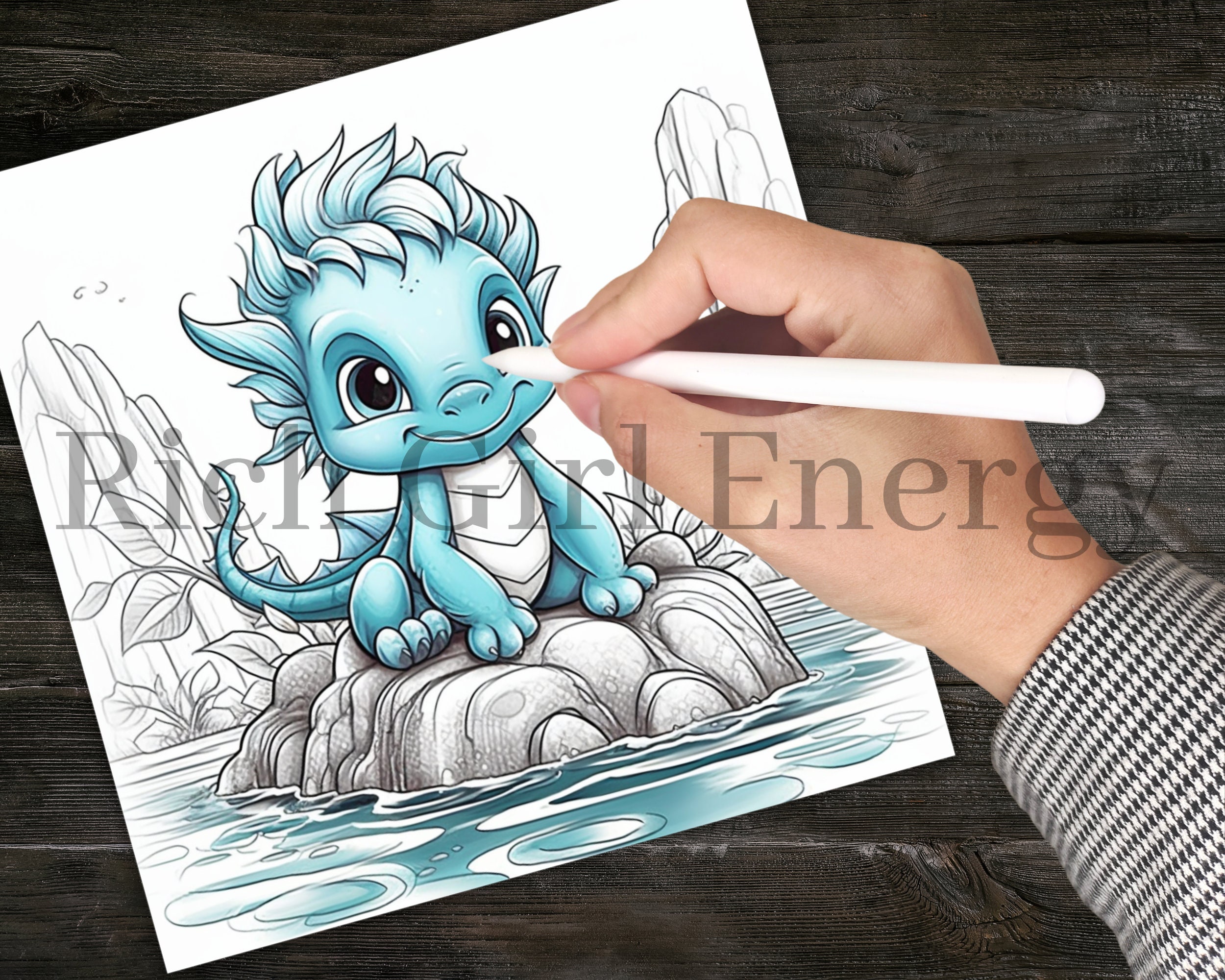 Baby Dragon Fantasy Coloring Page Book, Adults + Kids- Instant Download ...