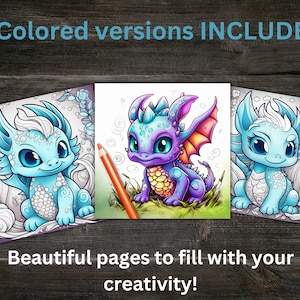 Baby Dragon Fantasy Coloring Page Book, Adults + Kids- Instant Download ...