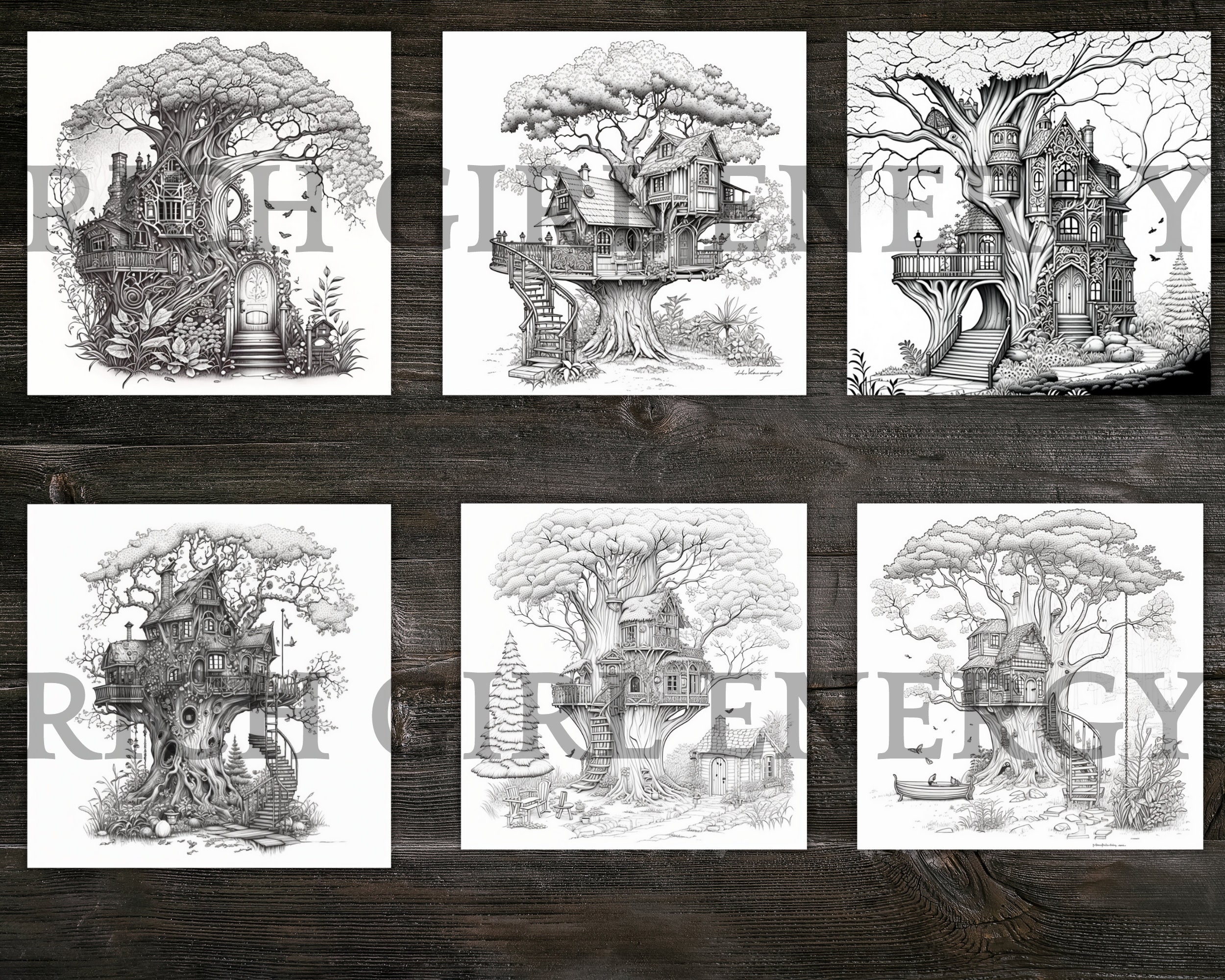 Enchanted Tree House Coloring Page, Adults + Kids- Instant Download ...