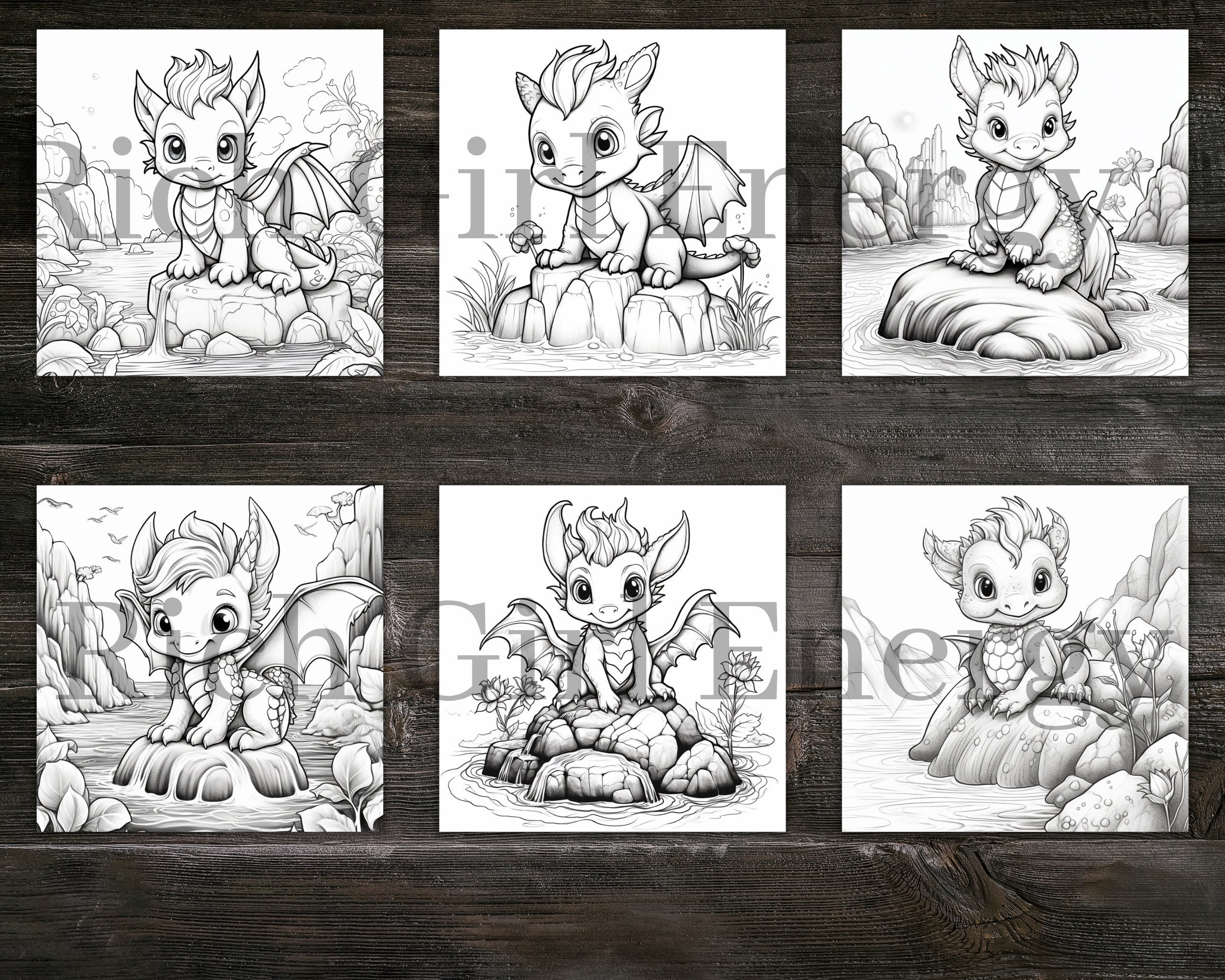 Baby Dragon Fantasy Coloring Page Book BUNDLE, Adults + Kids- Instant ...