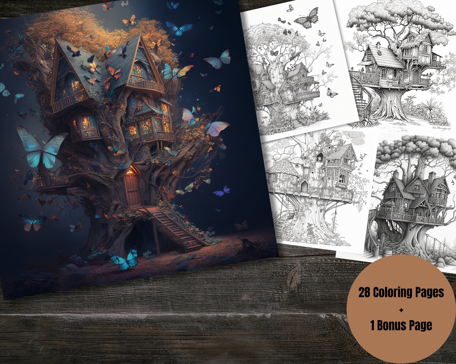 Enchanted Tree House Coloring Page, Adults + Kids- Instant Download ...