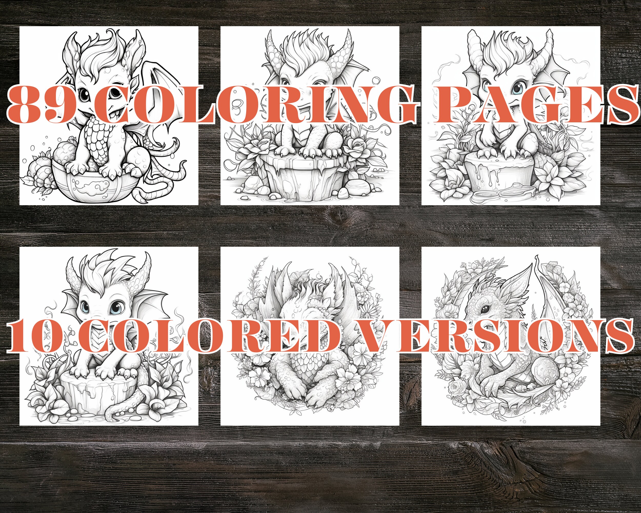 Baby Dragon Fantasy Coloring Page Book BUNDLE, Adults + Kids- Instant ...