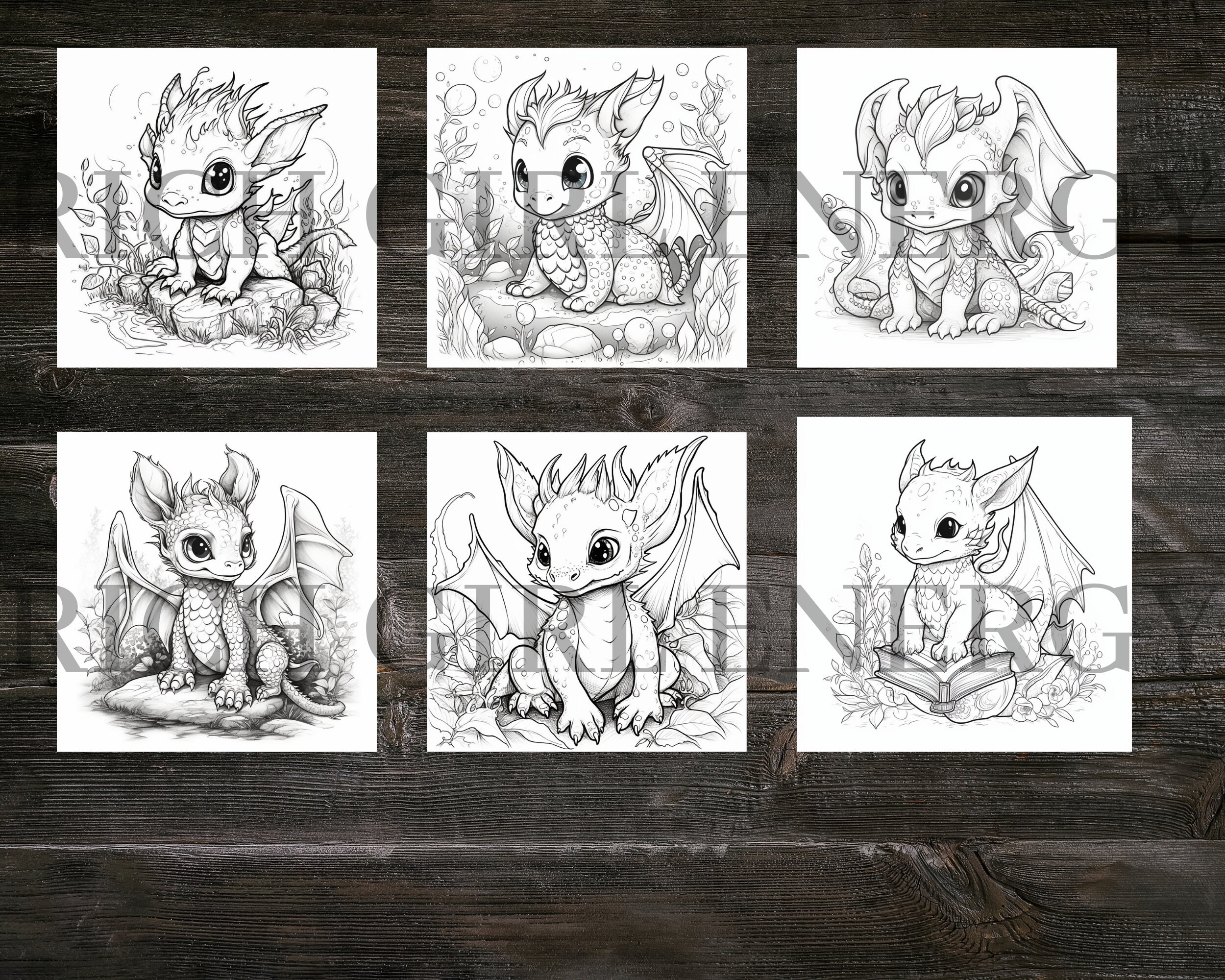 Cute Baby Dragon Fantasy Coloring Page Book, Adults Kids Instant ...