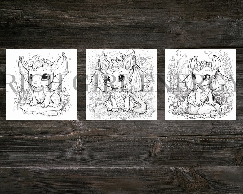 Cute Baby Dragon Fantasy Coloring Page Book, Adults + Kids- Instant ...