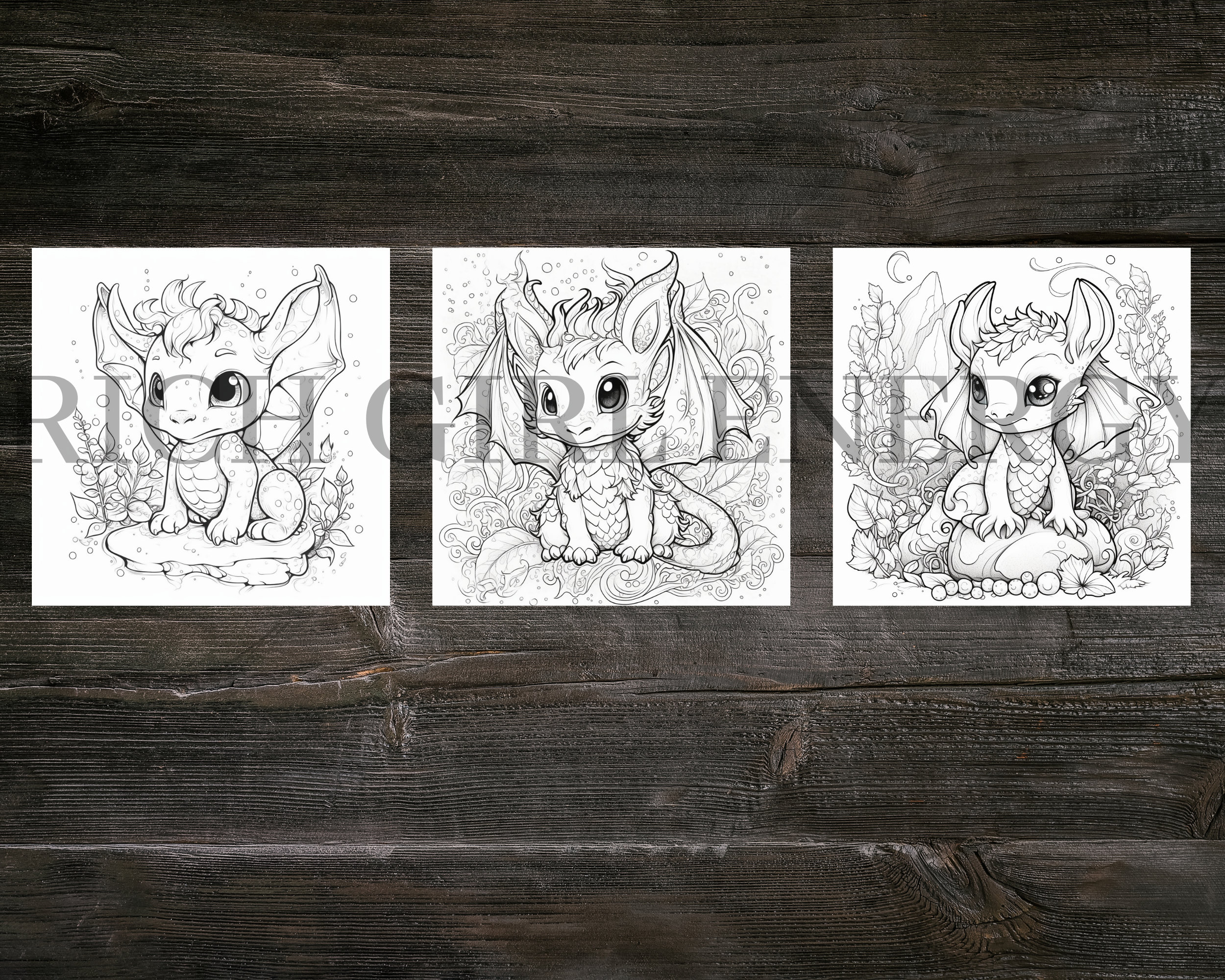 Cute Baby Dragon Fantasy Coloring Page Book, Adults Kids Instant ...