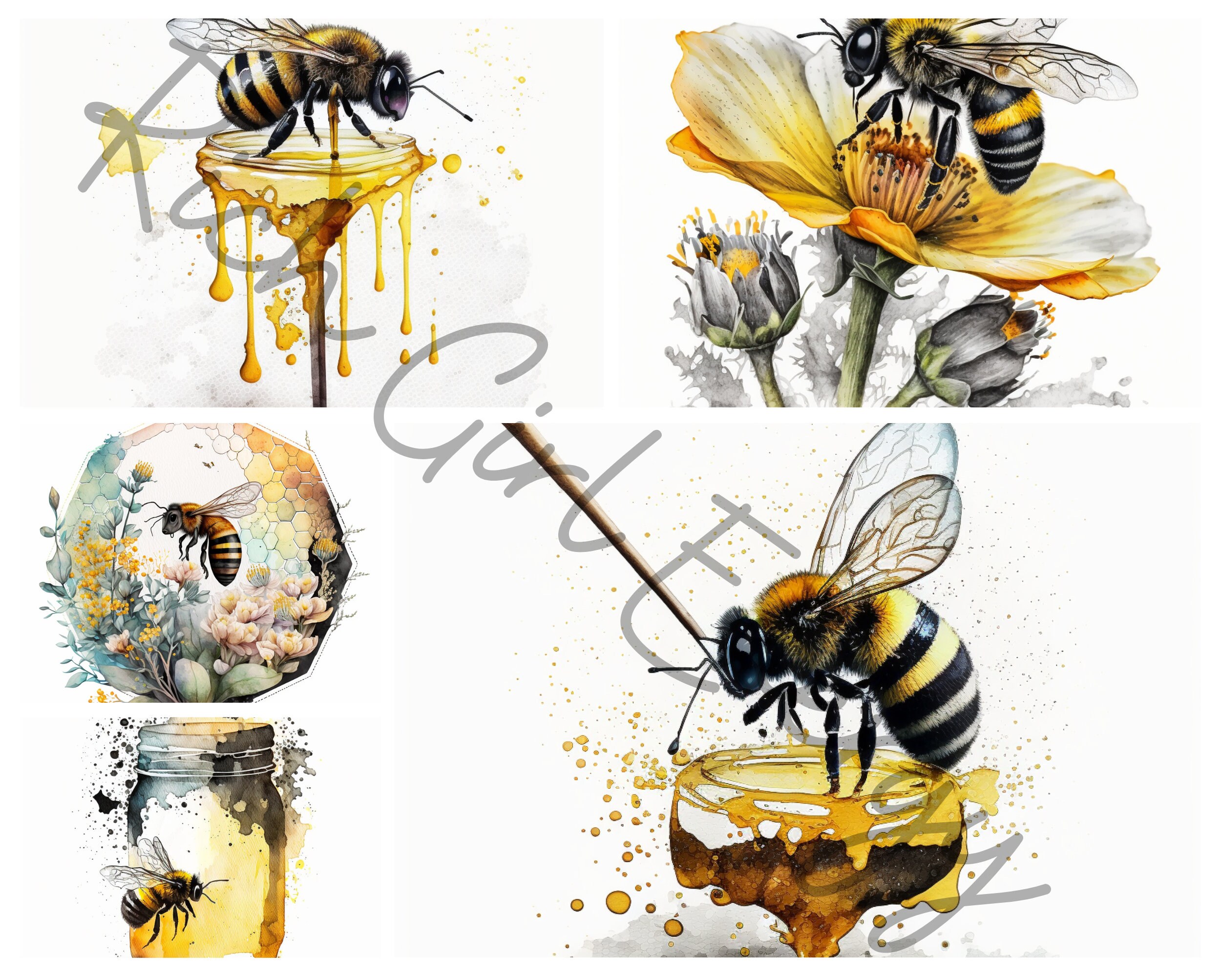 Watercolor Honey Bee Clipart, Spring Garden Bee, Honey Drips, Bees and ...
