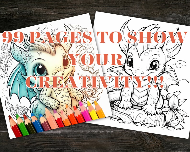 Baby Dragon Fantasy Coloring Page Book BUNDLE, Adults + Kids- Instant ...