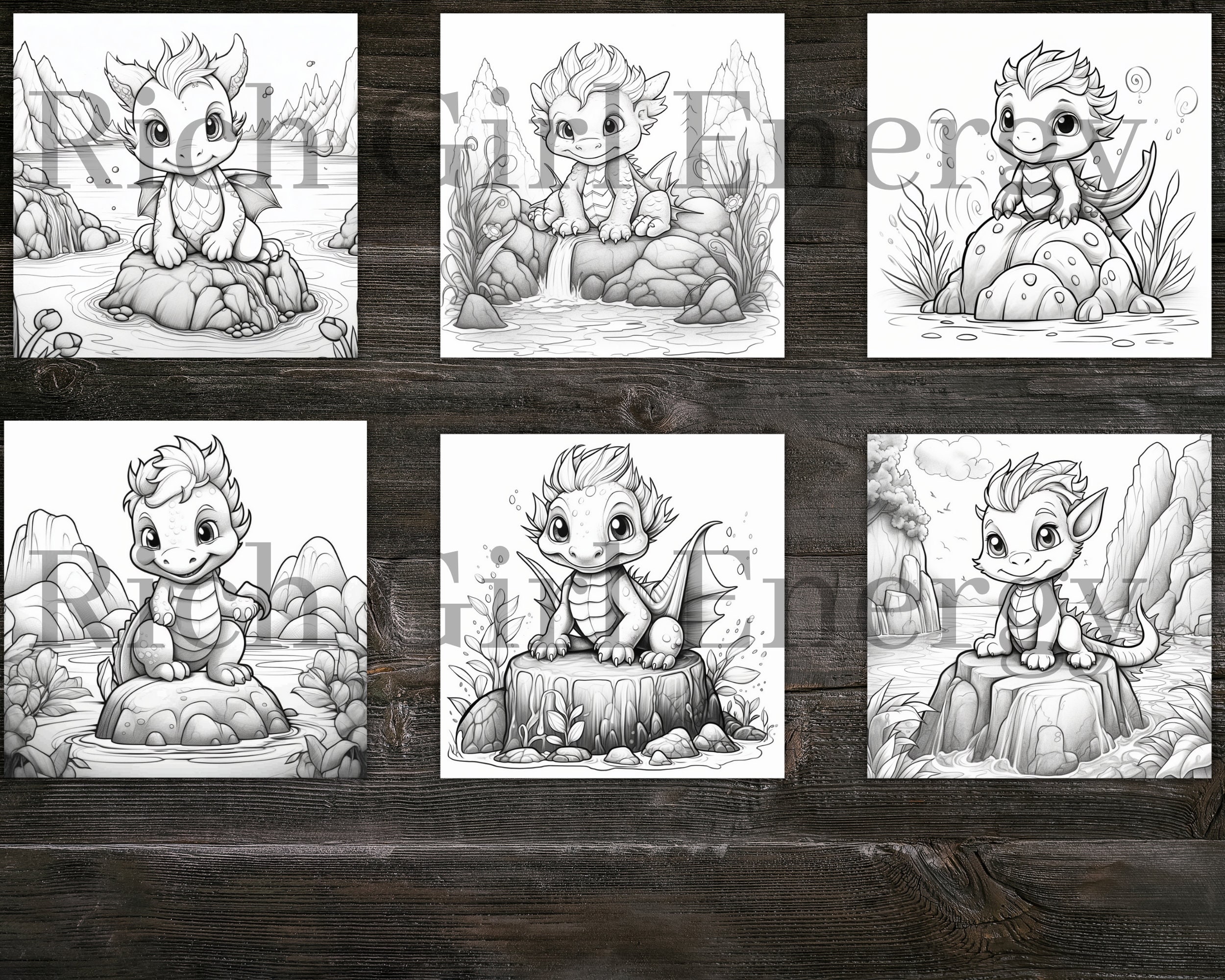 Baby Dragon Fantasy Coloring Page Book, Adults + Kids- Instant Download ...