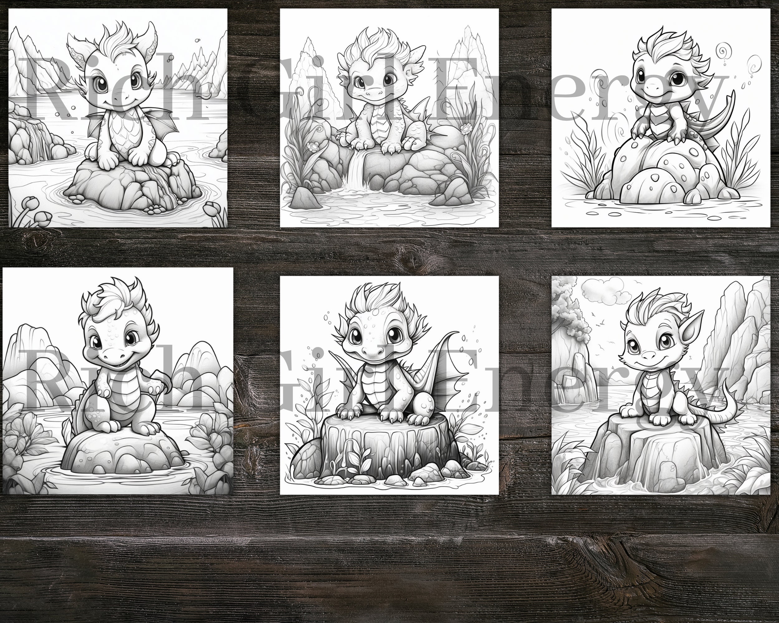 Baby Dragon Fantasy Coloring Page Book BUNDLE, Adults + Kids- Instant ...