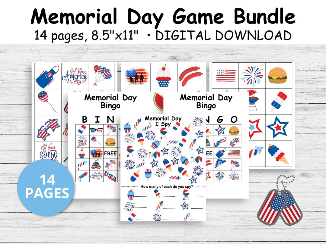 Memorial Day Game Bundle, Bingo Word-search and I-spy Games for Kids ...
