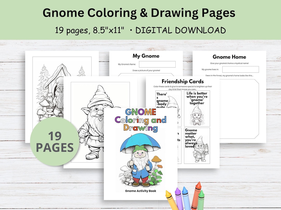 Gnome Activity Pack, Gnome Coloring and Drawing Pages, Printable ...