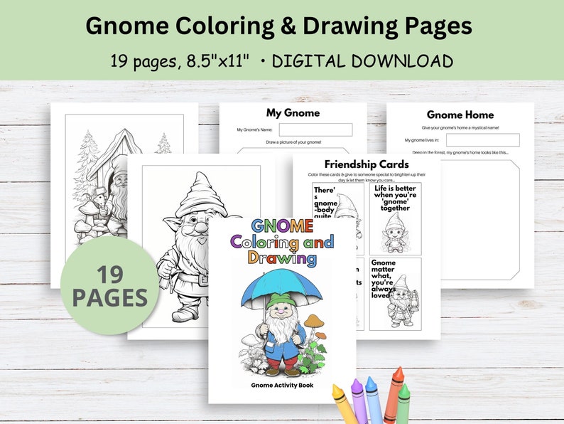 Gnome Activity Pack, Gnome Coloring and Drawing Pages, Printable ...