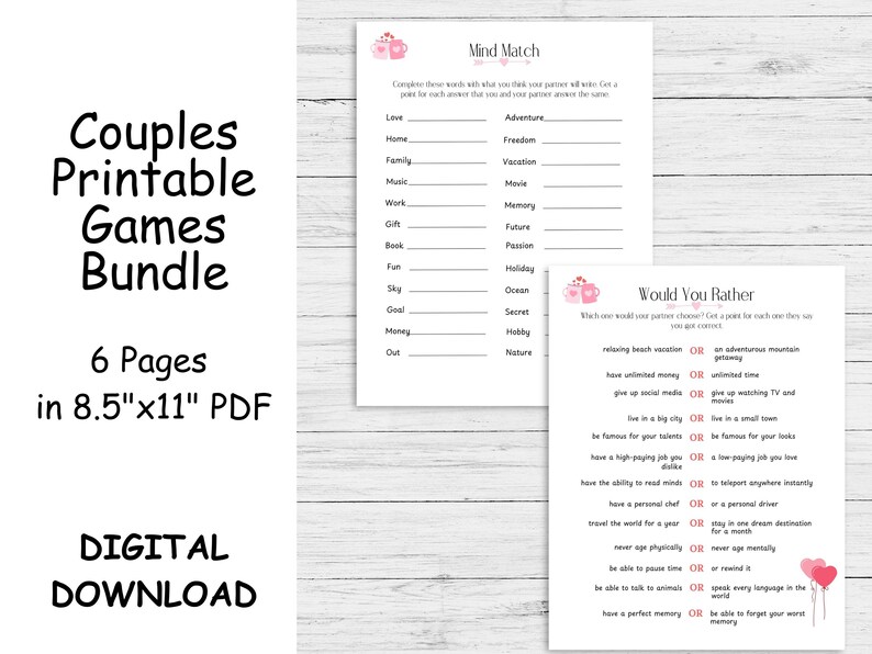 Couple Games Printable, Date Night Games, Marriage Anniversary Games, Fun Party Games for ...