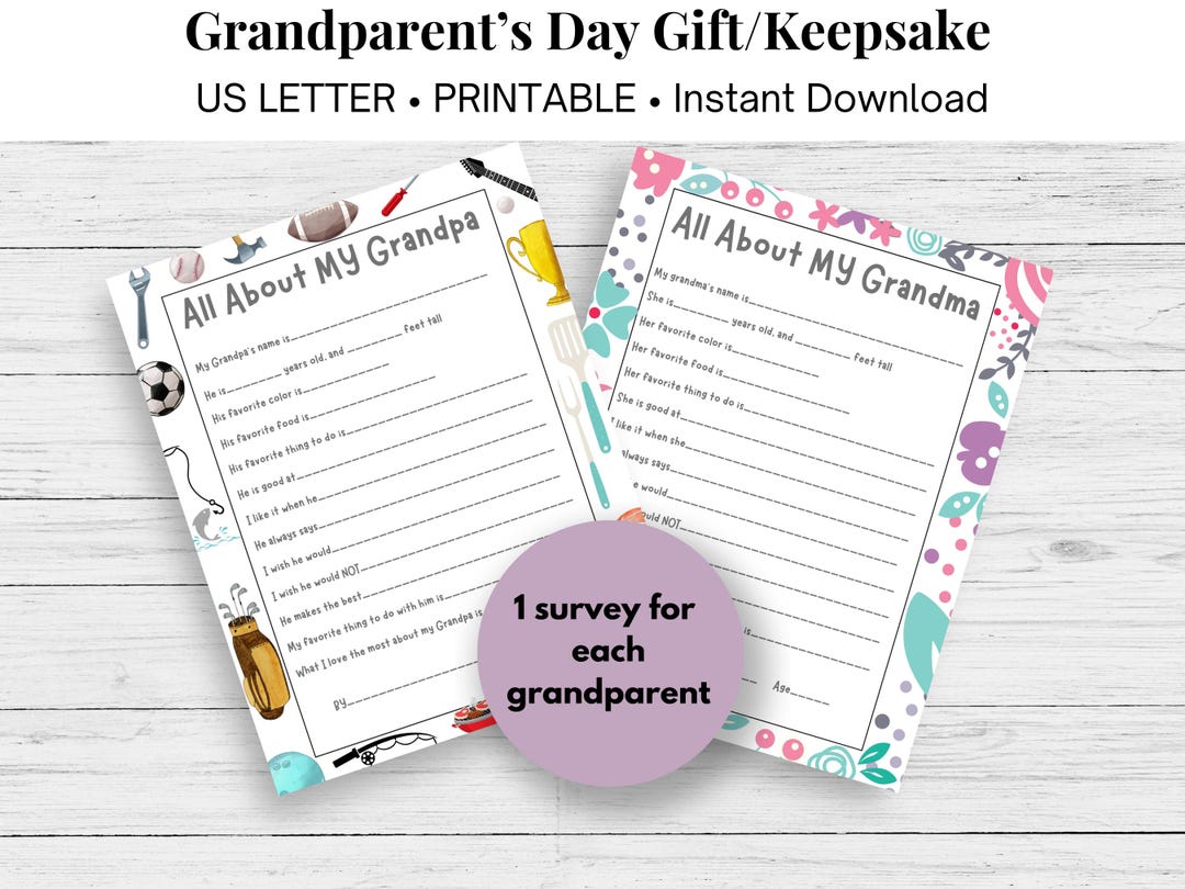 Grandparent's Day "all About Grandpa" and "all About Grandma" Survey ...