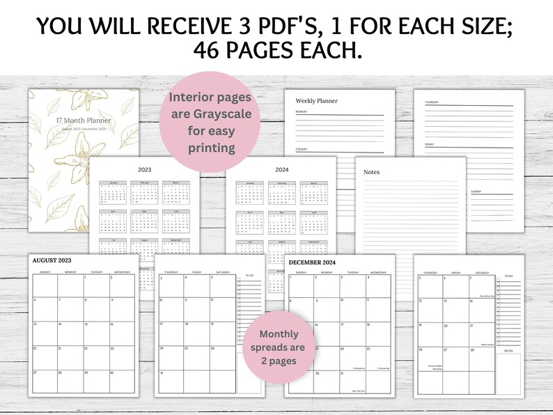 17 Month Planner, Dated, August 2023 Through December 2024 Monthly ...