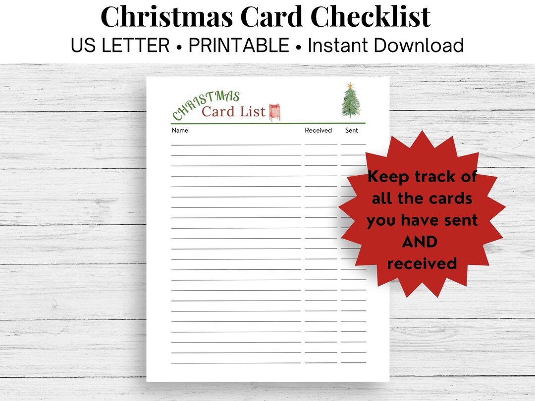 Christmas Card Checklist, Christmas Card Tracker, Christmas ...