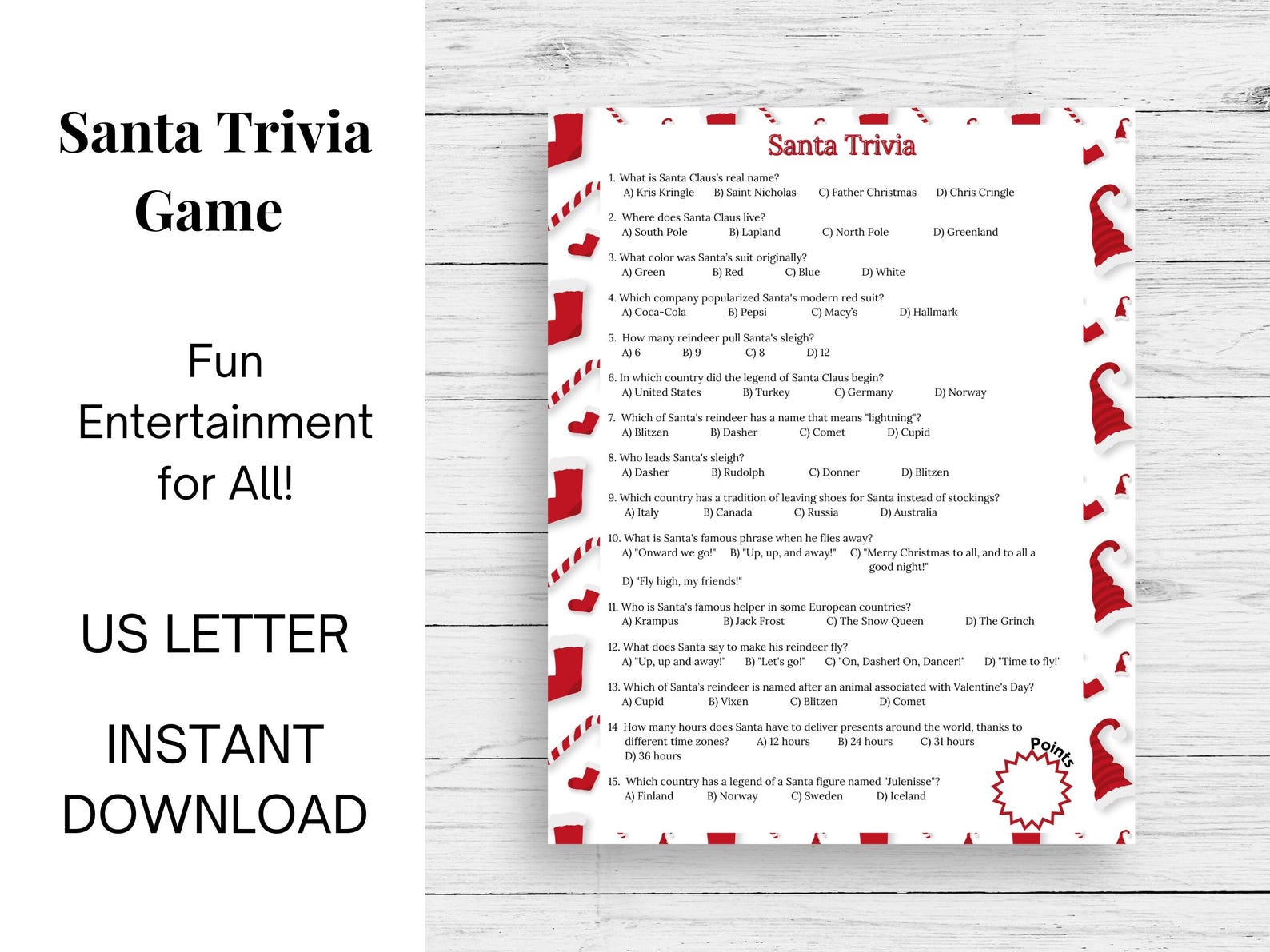 Santa Trivia Game, Christmas Trivia Game, Printable Christmas Game ...