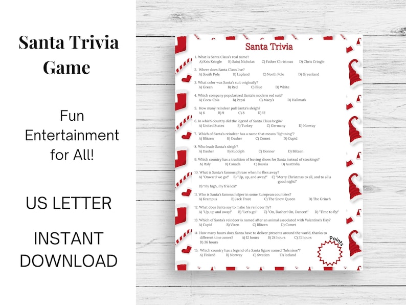 Santa Trivia Game, Christmas Trivia Game, Printable Christmas Game ...