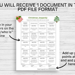Christmas Trivia Game, Christmas Jeopardy Game, Activity for Adults ...